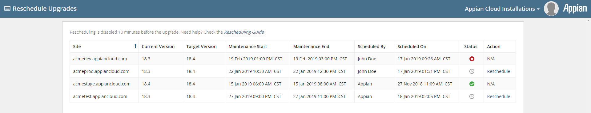 KB-1403 Rescheduling Cloud Installation Upgrades - Appian Knowledge Base - Support - Appian ...
